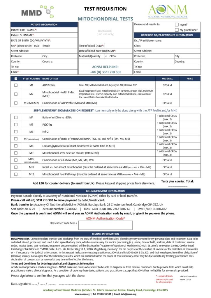 Mitochondria order form | Academy of Nutritional Medicine